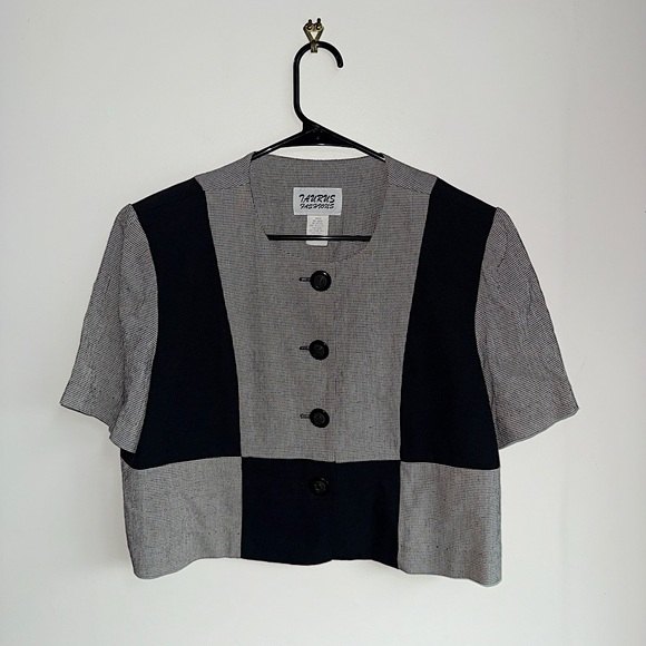 Vintage | Tops | Vintage Taurus Fashions Checkered Colorblock Cropped ...
